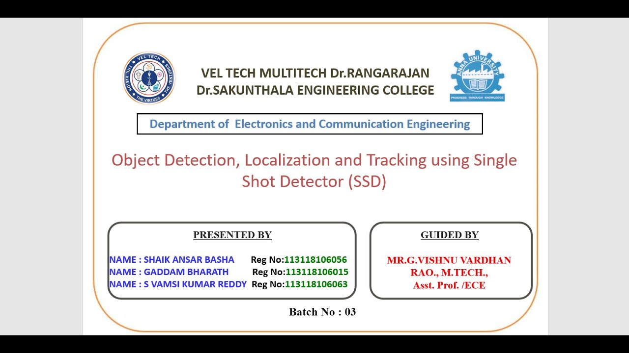 Vel Tech Multi Tech ECE 2018-2022 Batch 03 Final Year Project | Object ...