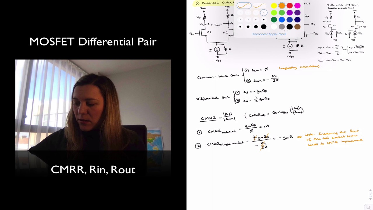 MOSFET Diff Amp: CMRR, Rin, Rout - YouTube