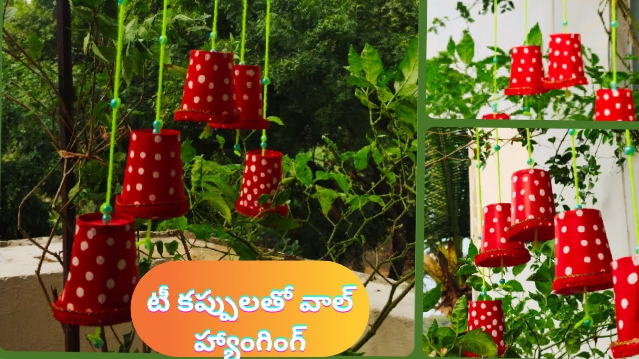 how to make wall hanging with tea cups@ handmade wall hanging idea ...