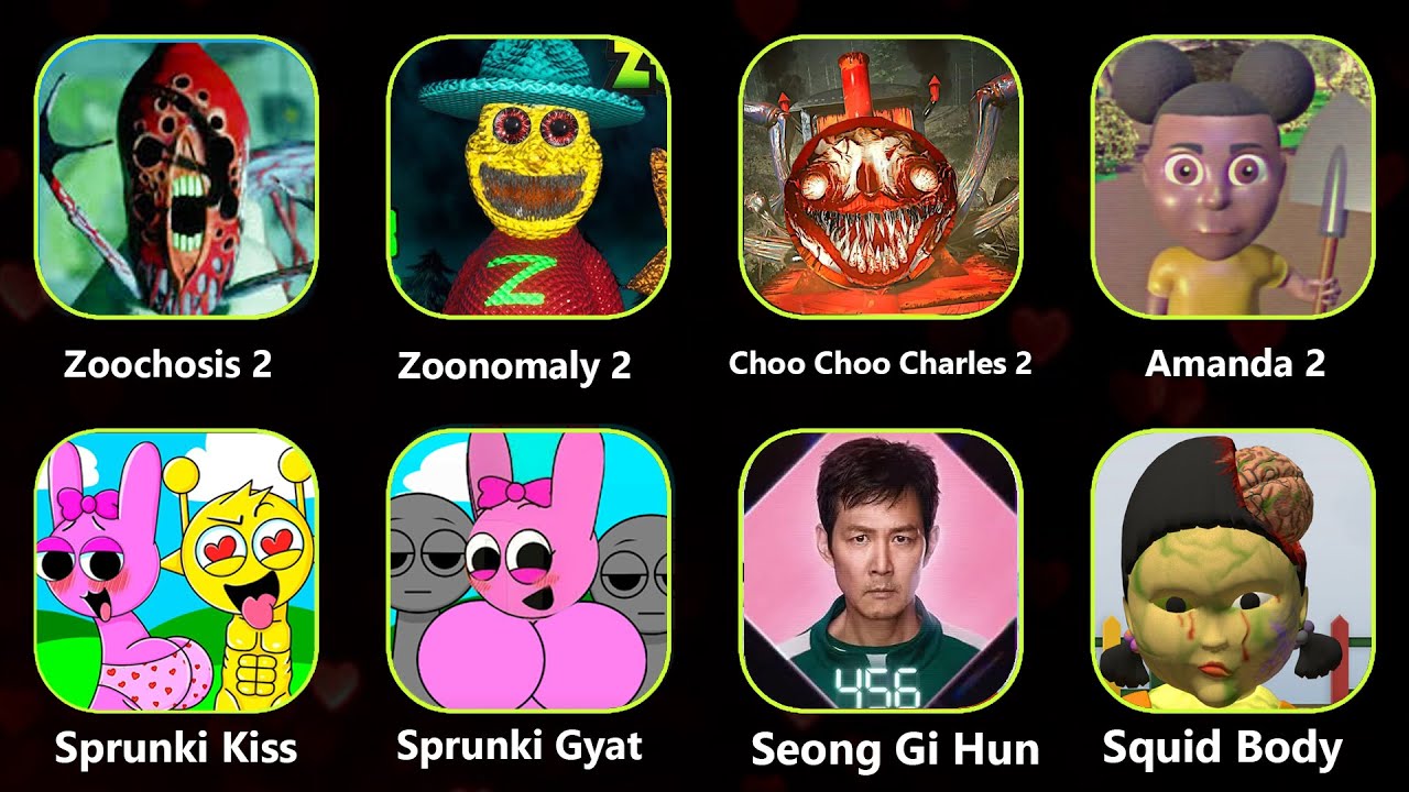 Zoochosis 2, Zoonomaly 2, Choo Choo Charles 2, Sprunki Sus Kiss ...