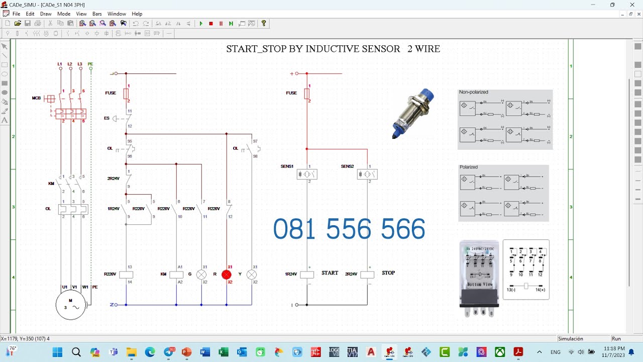 START STOP BY INDUCTIVE SENSOR 2 WIRE 3PH - YouTube