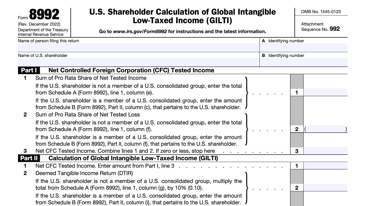 IRS Form 8992 walkthrough (U.S. Shareholder Calculation of Global ...