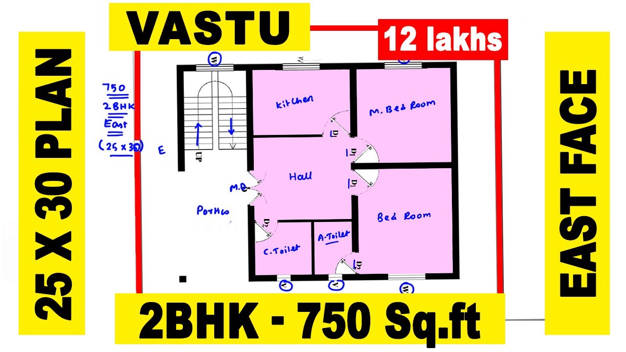 25x30 small house design, 750 Sq.ft house plan, 2 cent house plan, east ...