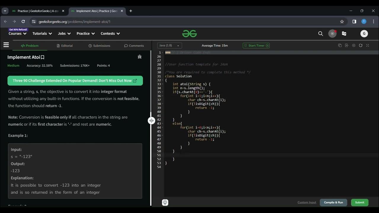 Implement Atoi | 02-02-2024 | GFG | POTD | JAVA | GreeksforGreeks - YouTube