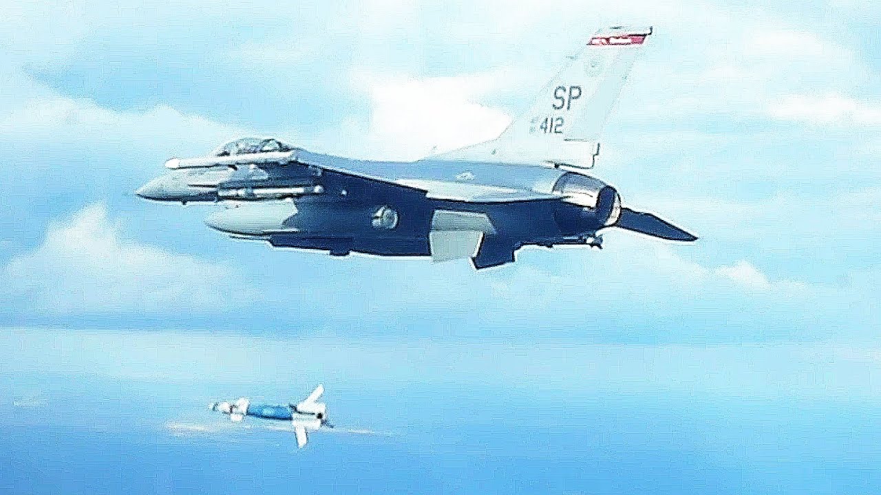 Training Sortie: F-16 Drops Inert Laser Guided Bomb (GBU-12 Paveway II ...