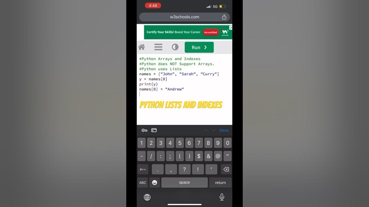 Arrays In Python Lists And Indexes Python Coding Shorts Youtube