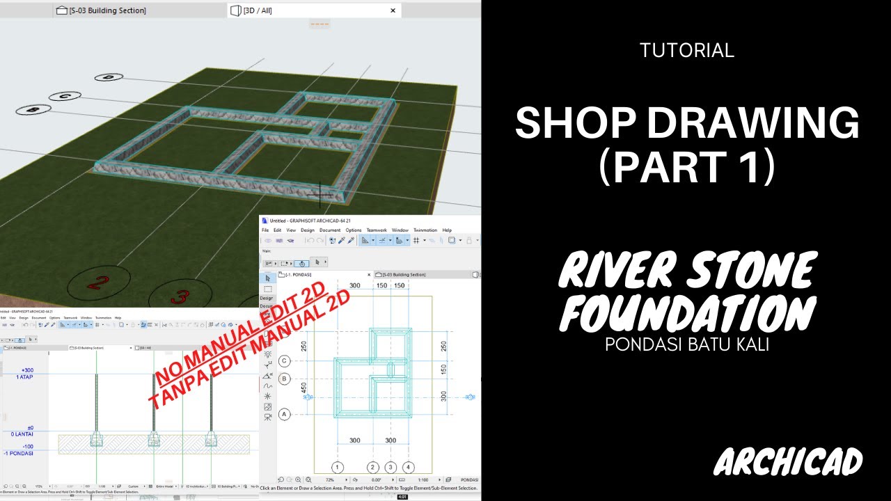 FOUNDATION - RIVER STONE ARCHICAD, PONDASI BATU KALI (SHOP DRAWING PART ...