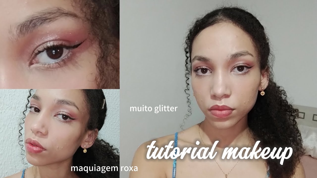 MAQUIAGEM ROXA COM GLITTER tutorial da minha maquiagem favorita🪩 - YouTube
