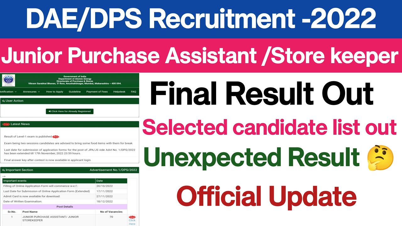 DAE/DPS Result Out||Selected candidates list out||Junior Purchase ...