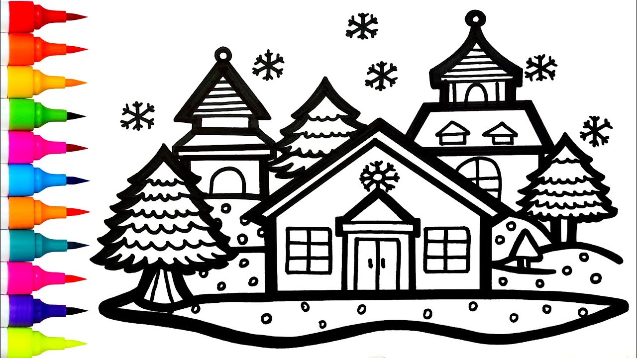 How to Draw a Christmas HOUSE & TREE 🎄🏡 | Easy Christmas Scenery ...