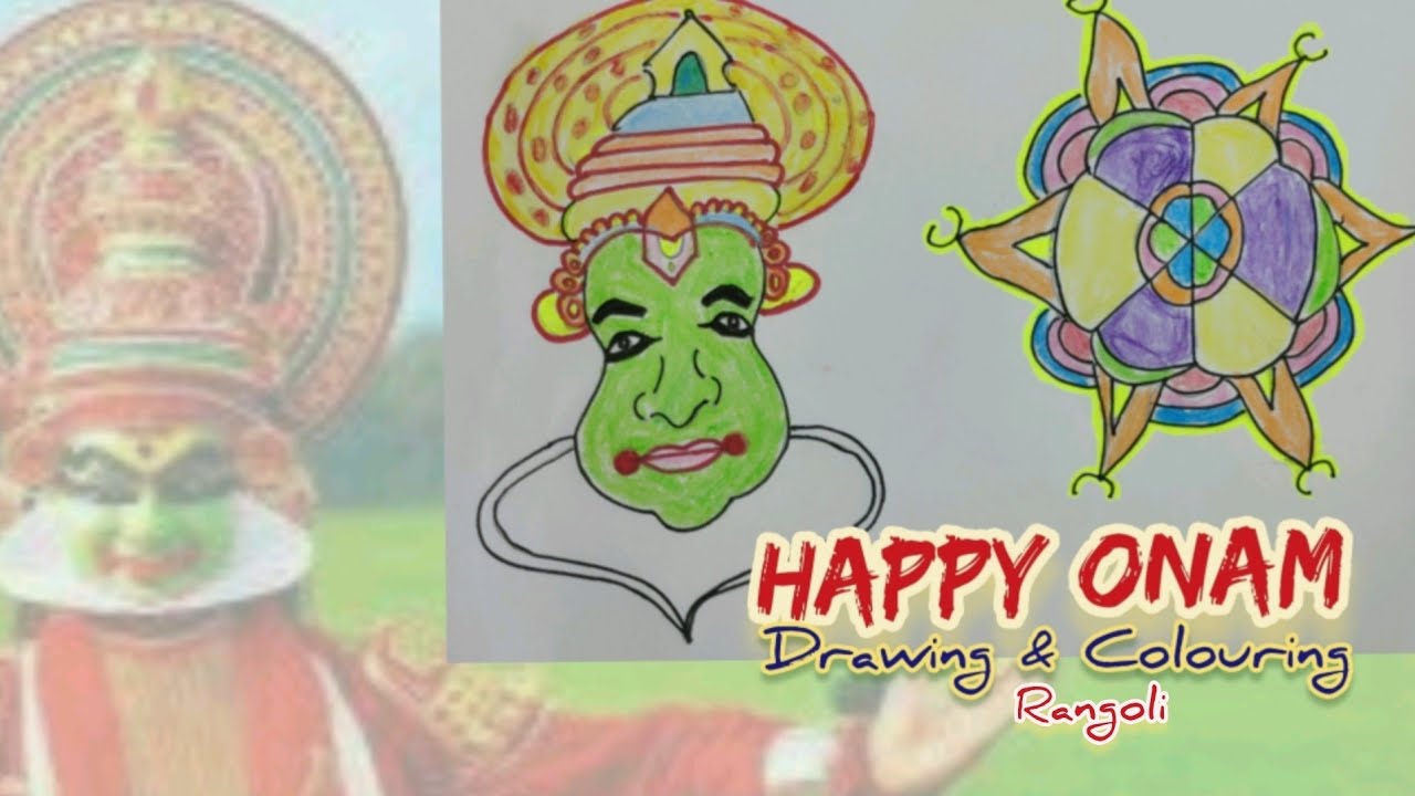 Happy ONAM | Drawing, Colouring & making Rangoli || Freehand Sketching ...