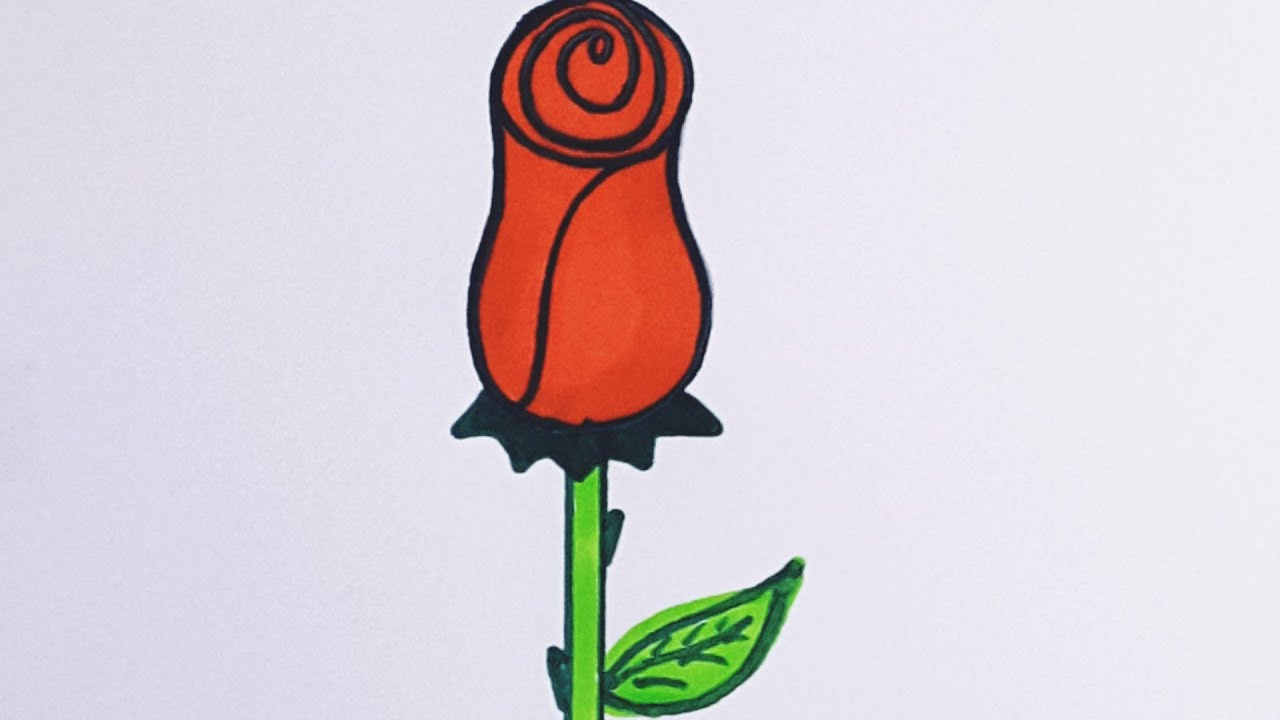 How to draw a cute red rose, easy and fun for kids, children. colouring ...
