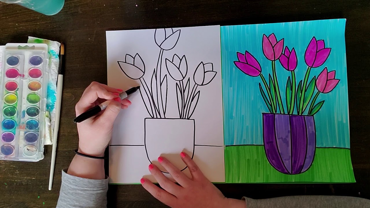 Tulips in a Vase: Guided Drawing - YouTube