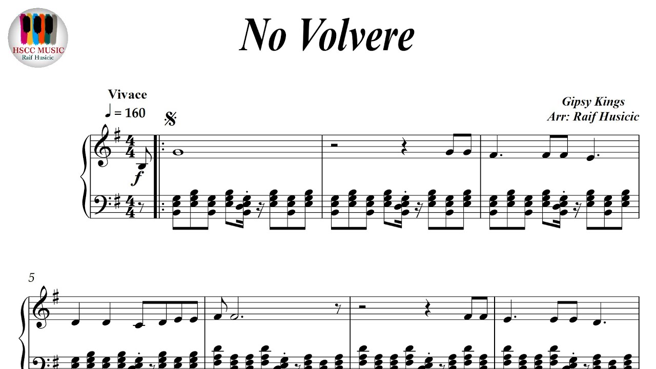 No Volvere - Gipsy Kings, Piano Sheet Music - YouTube