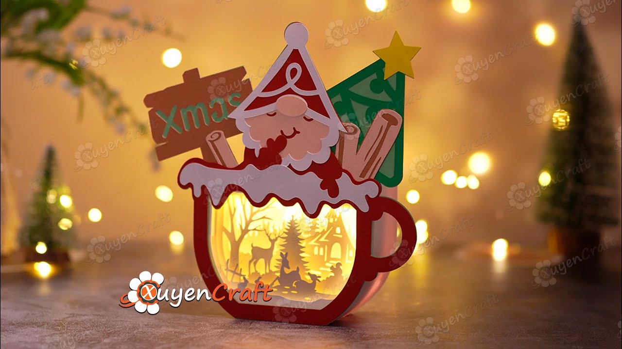 How to make Hot Cocoa Cute Santa Lanterns Shadow Box for Christmas ...