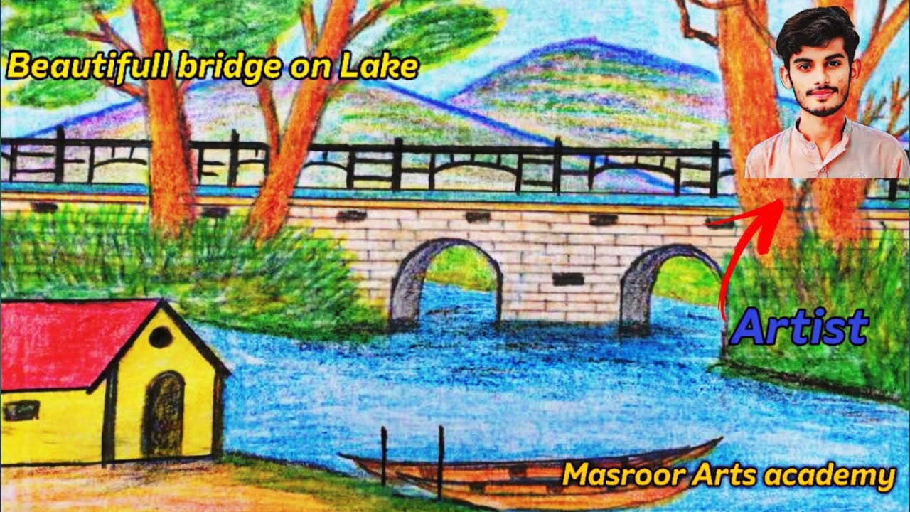 How To Draw Bridge on Canal Artwork With Pencil | Beautiful Art With ...