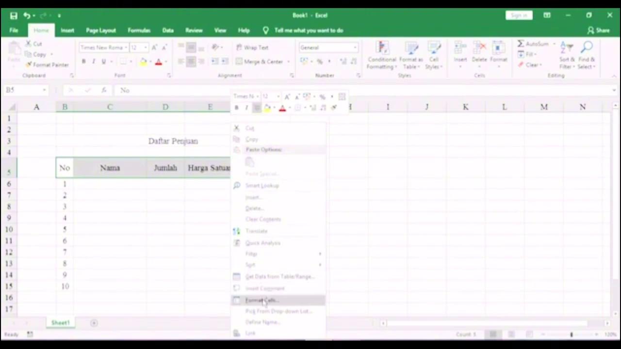 TUTORIAL MEMBUAT TABEL DI EXCEL!! - YouTube