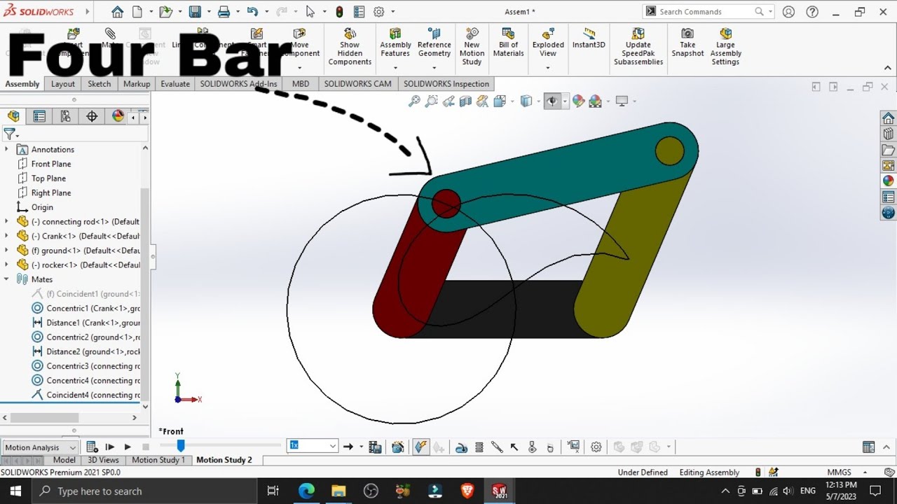 4 Bar Mechanism | Crank Rocker | parts & Motion Analysis | - YouTube