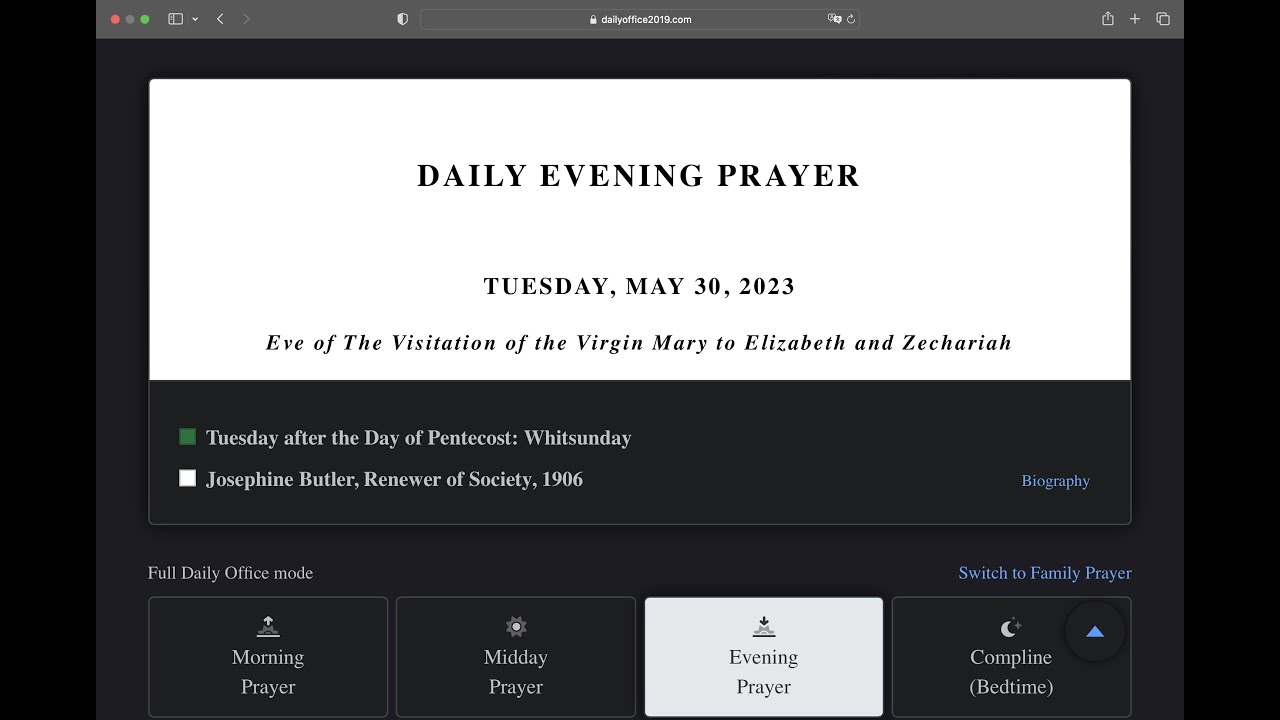 The Daily Office | Evening Prayer Tue 30 May 2023 from the BCP 2019 ...