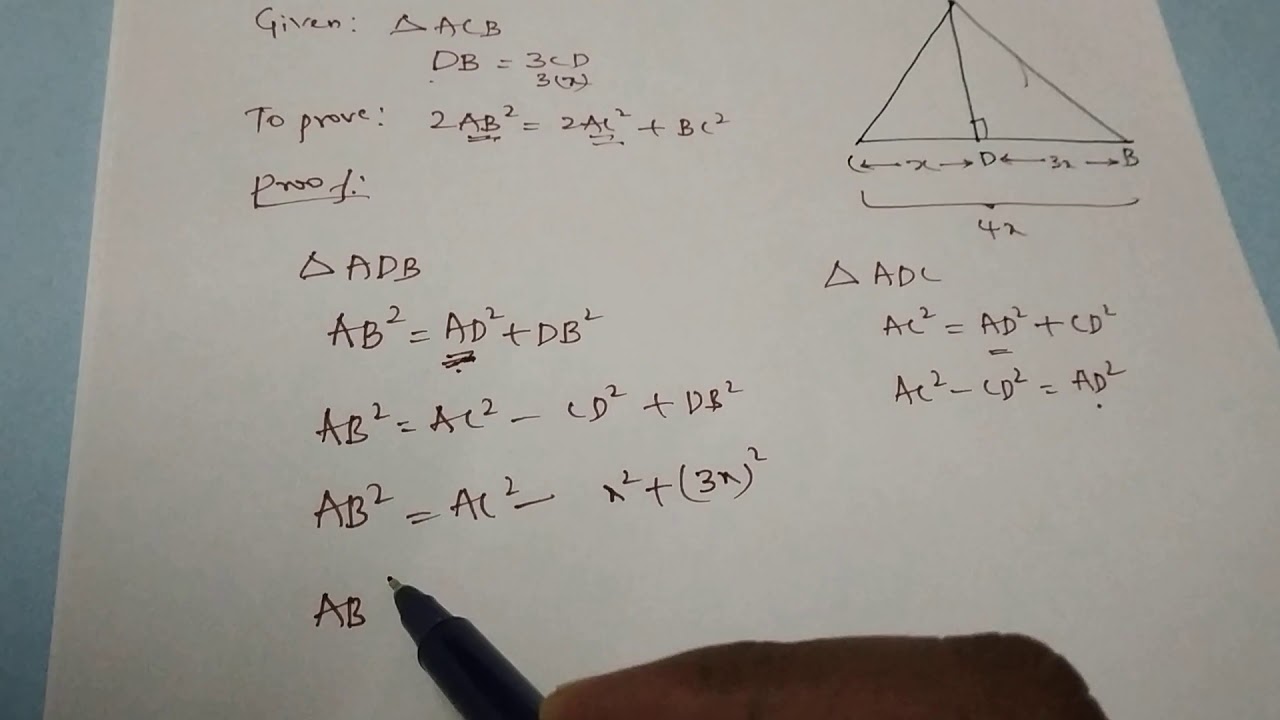In triangle ABC, AD perpendicular to BC and DB=3CD, prove that 2AB ...