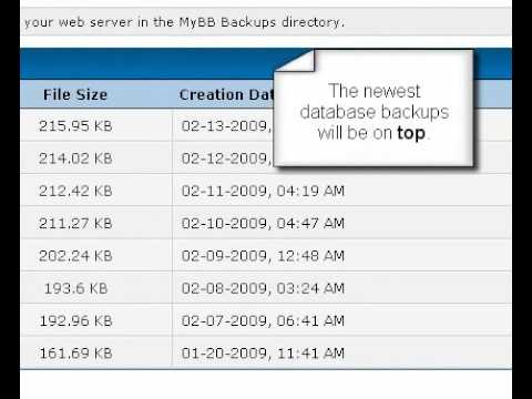 MyBB Tutorial - Create Database Backup via ACP - YouTube