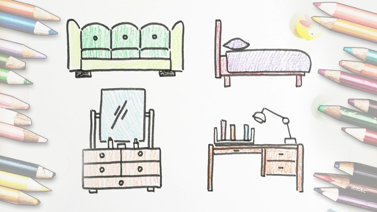 [thed] How to draw a dressing table easily, Drawing a desk /가구 그리기, 화장대 ...