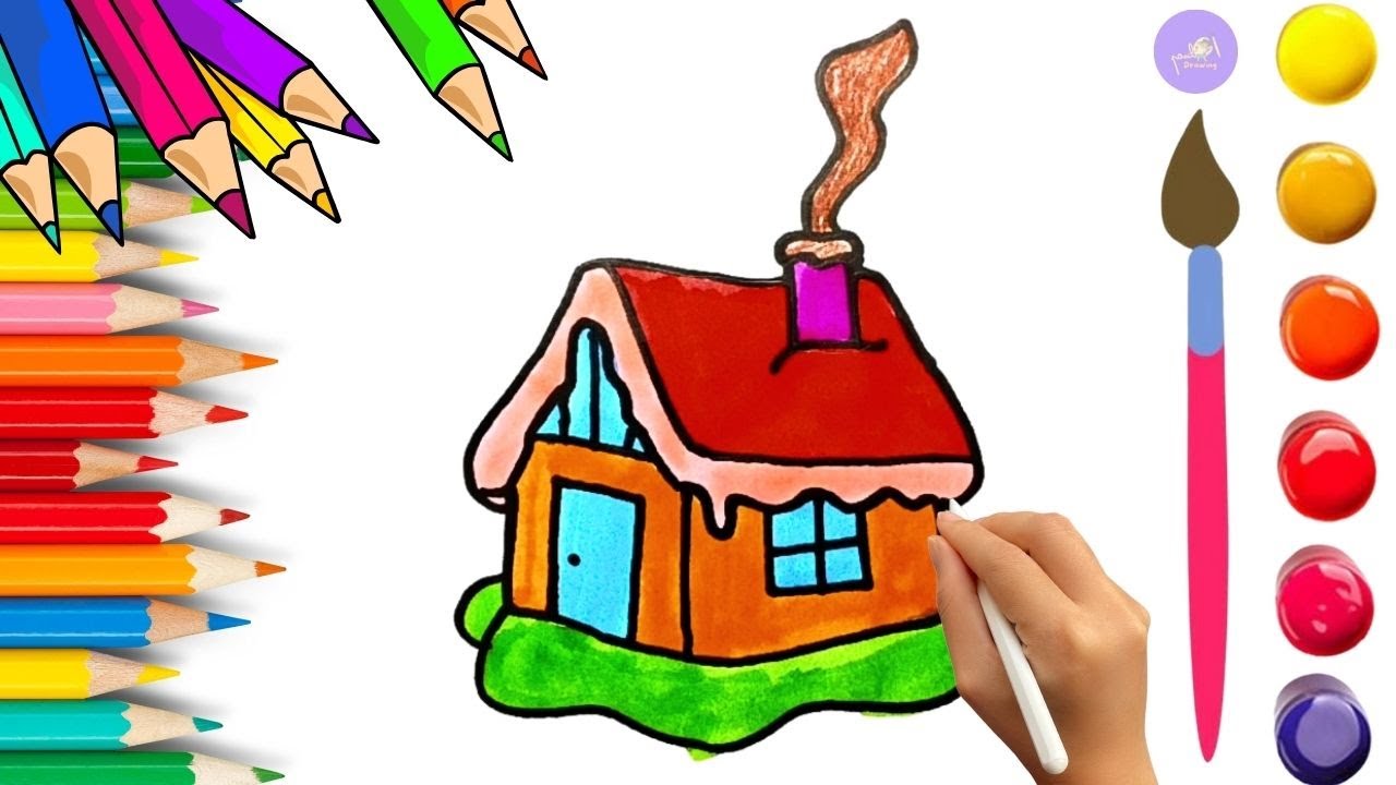 How To Draw cute house Drawing, Painting & Coloring For Kids and ...