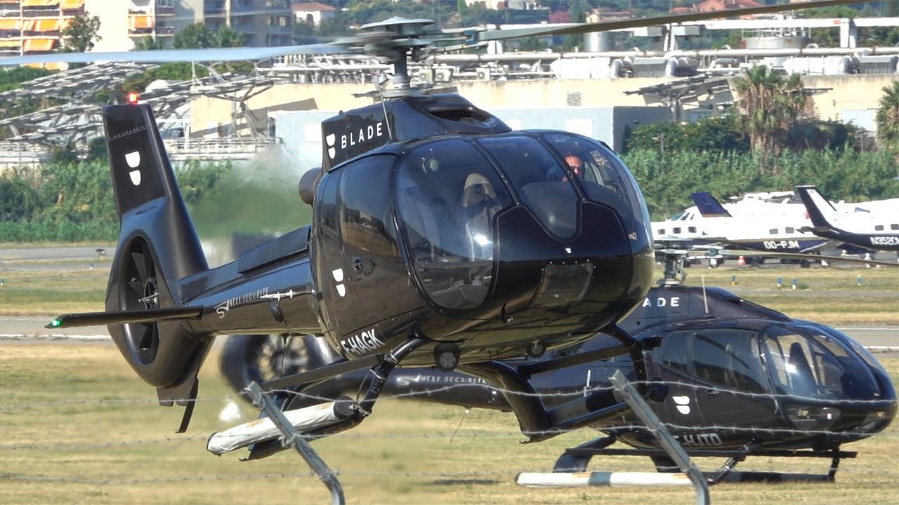 Stunning Airbus Helicopters H130 (EC130) takeoff & landing at Cannes ...