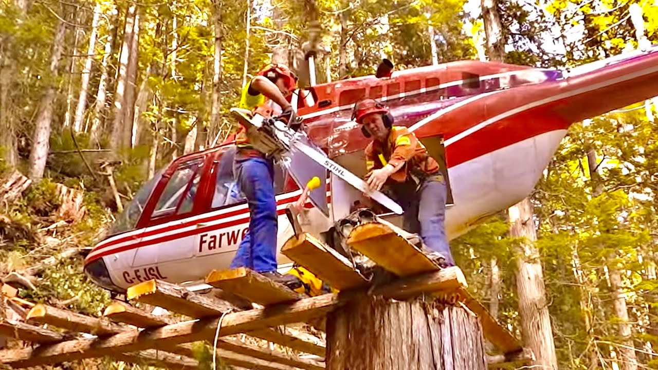 Epic Heli-logging skills | The BEST Air-crane footage yet | working ...