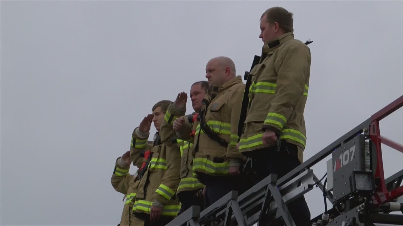 Fire Departments Pay Tribute to Fallen Firefighter - YouTube