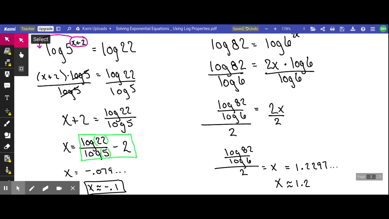 Solving Exponential Equations ~ Using Log Properties - YouTube