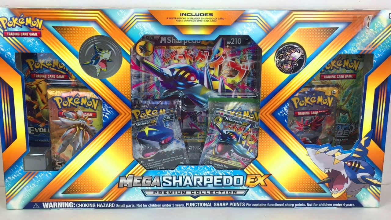 Pokemon TCG Mega Sharpedo EX Collection Box Pin Coin Promo Blind Bag ...
