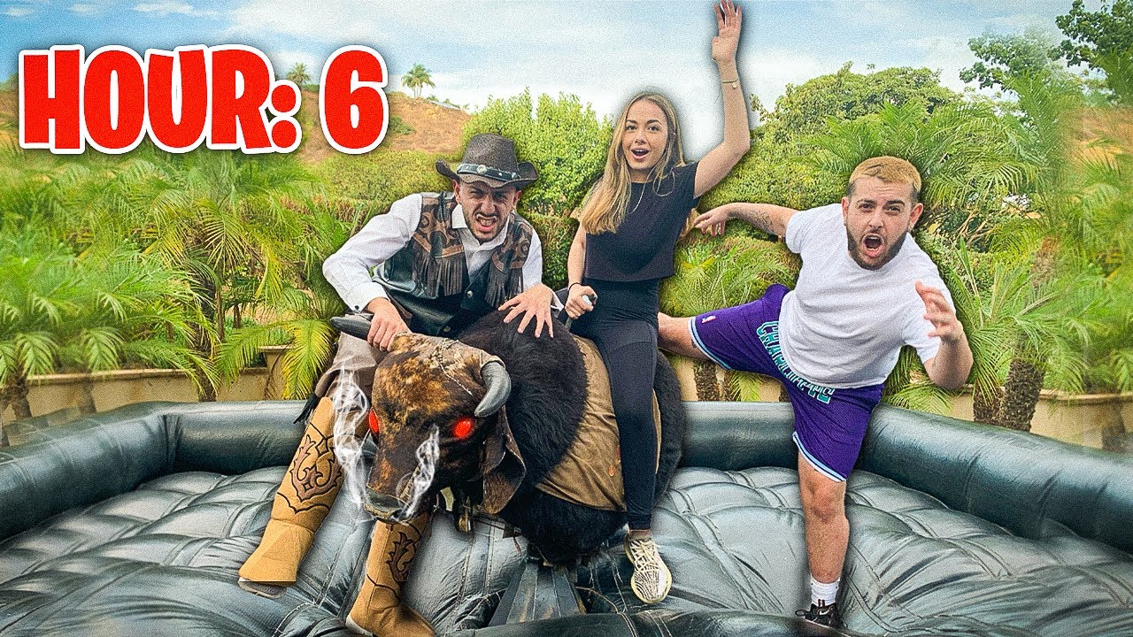 Last to FALL OFF THE BULL Wins $10,000!! - YouTube