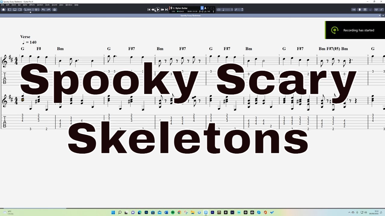 Spooky Scary Skeletons - interactive guitar tabs - YouTube