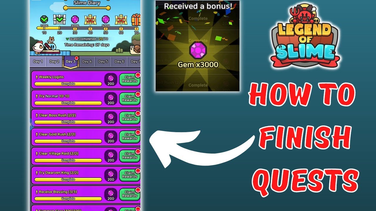 How to Get Quests Done in Slime Diary Day 3 - Legend of Slime: Idle RPG ...