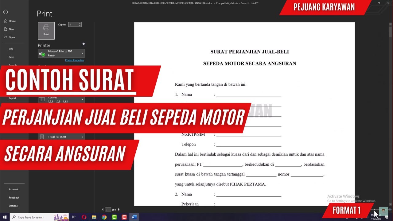 CONTOH SURAT PERJANJIAN JUAL BELI SEPEDA MOTOR SECARA ANGSURAN Format 1 ...