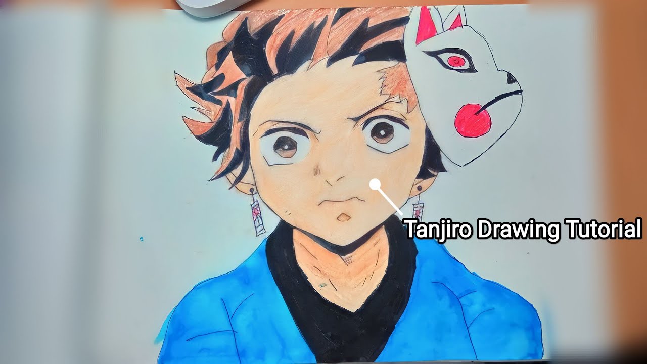 How to draw Tanjiro with mask in 2min tutorial 😮 Tanjiro from demon ...