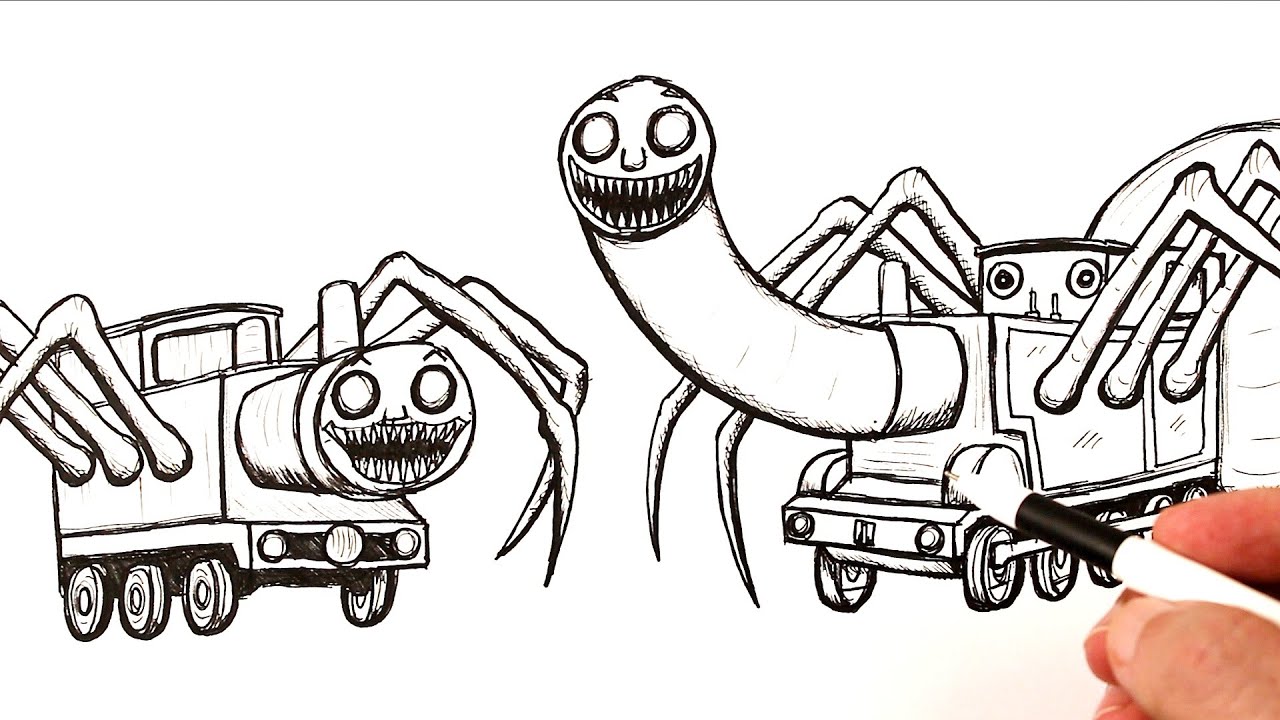 How to draw a Cursed Thomas EXE attacking Choo Choo Charles - YouTube