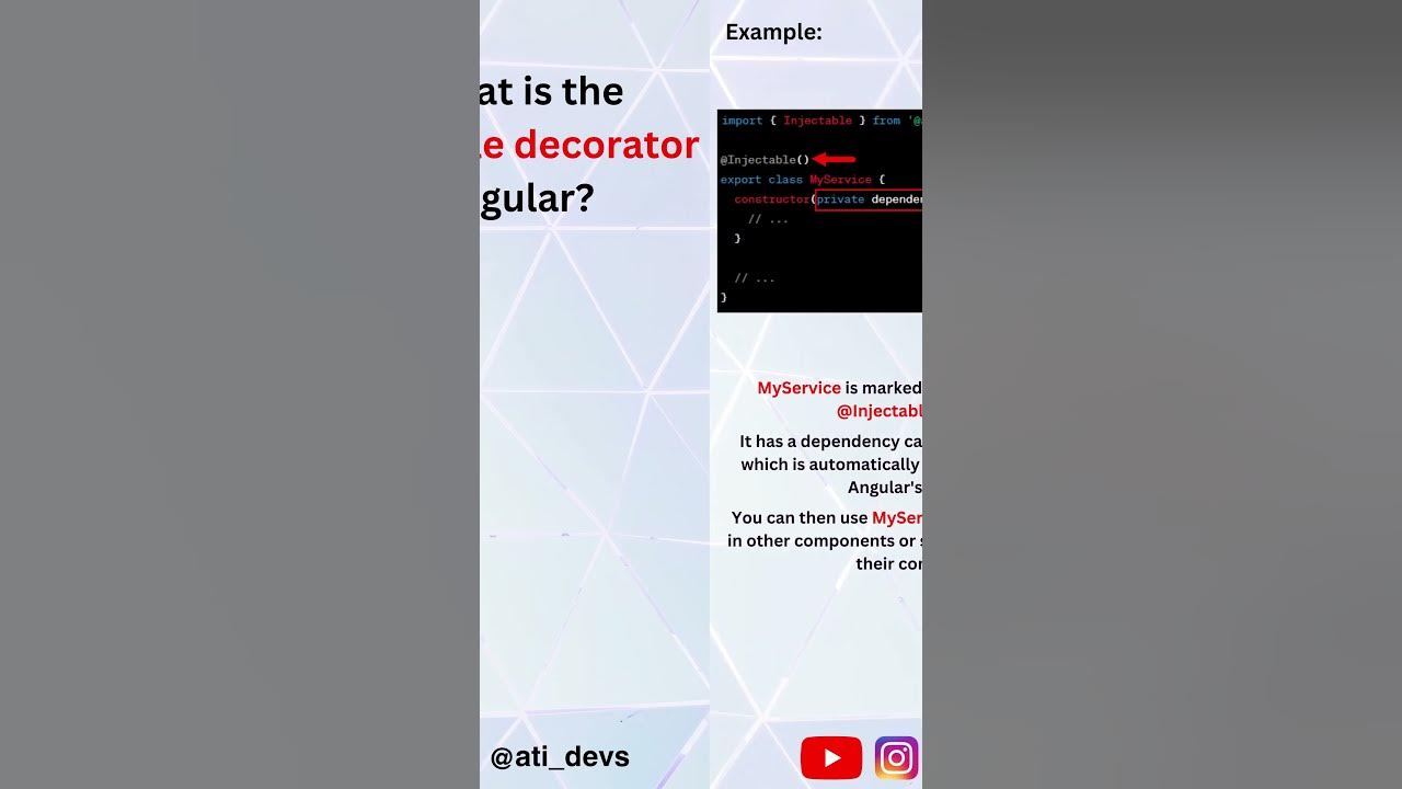 What is the @Injectable decorator in Angular? #shorts #angular #interview - YouTube