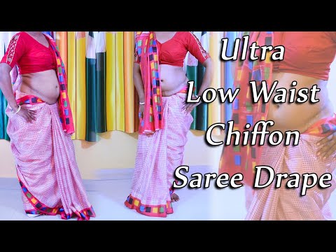 Experiment with Style: Ultra Low Waist Saree Drape with Red Chiffon Fabric II Sleek Saree Look