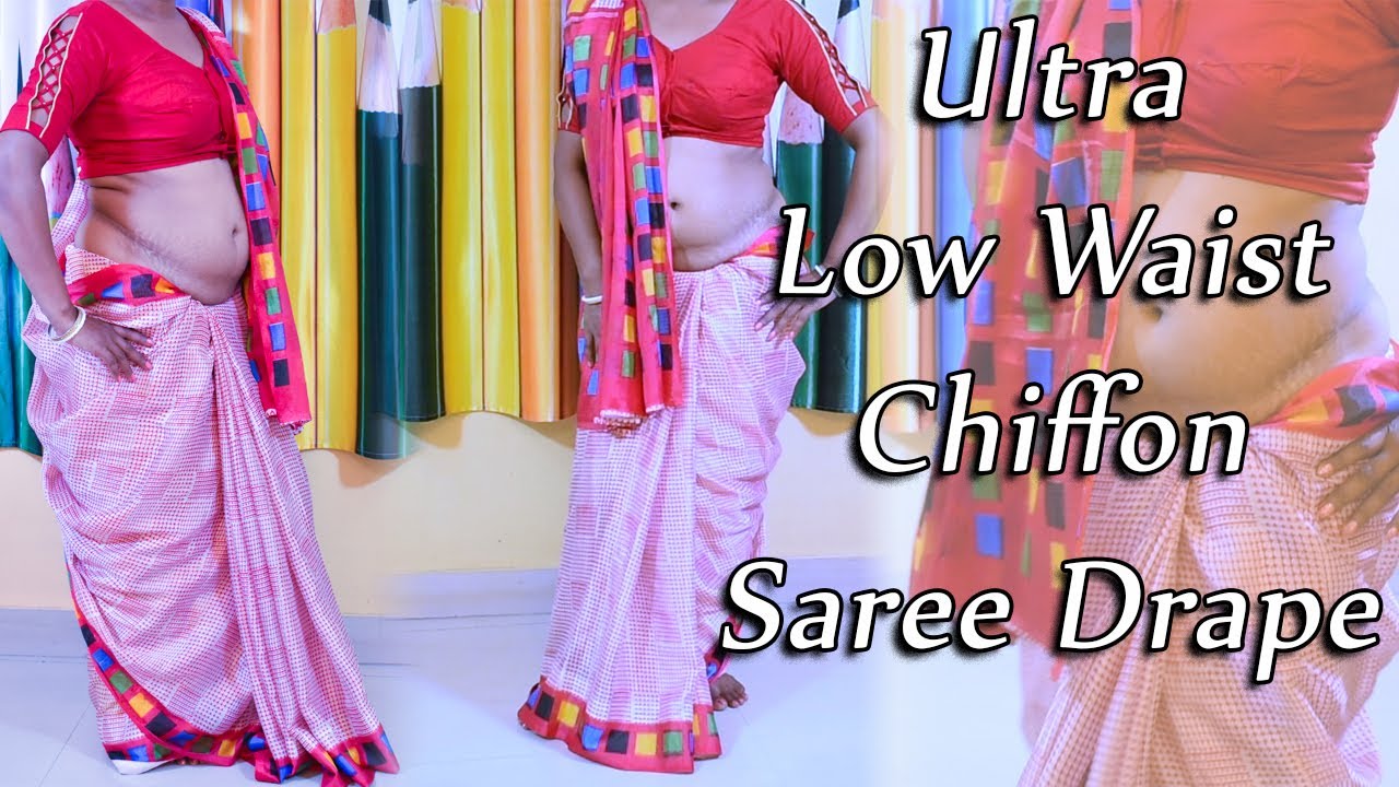 Experiment with Style: Ultra Low Waist Saree Drape with Red Chiffon ...