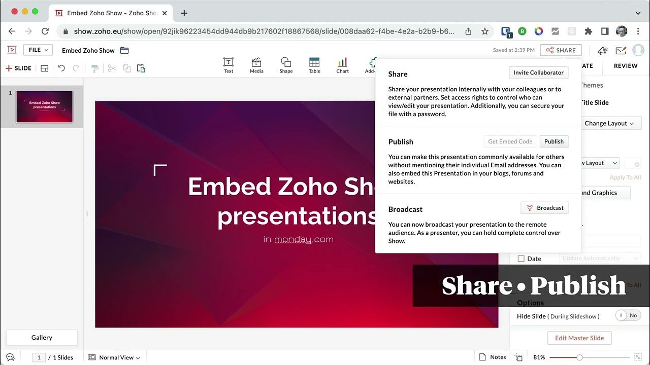 Zoho Show • How to share a presentation - YouTube