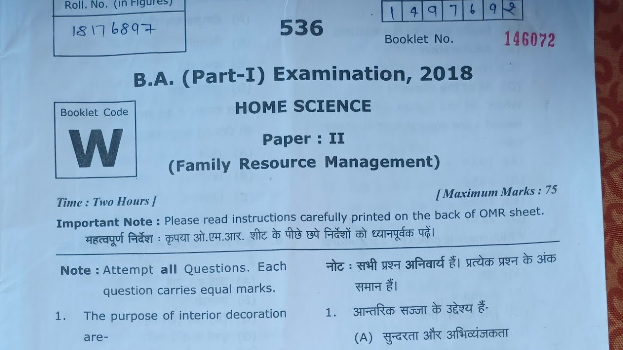 @HOMESCIENCEACADEMY #Solved questions paper /B.A.Home Science/Resource ...