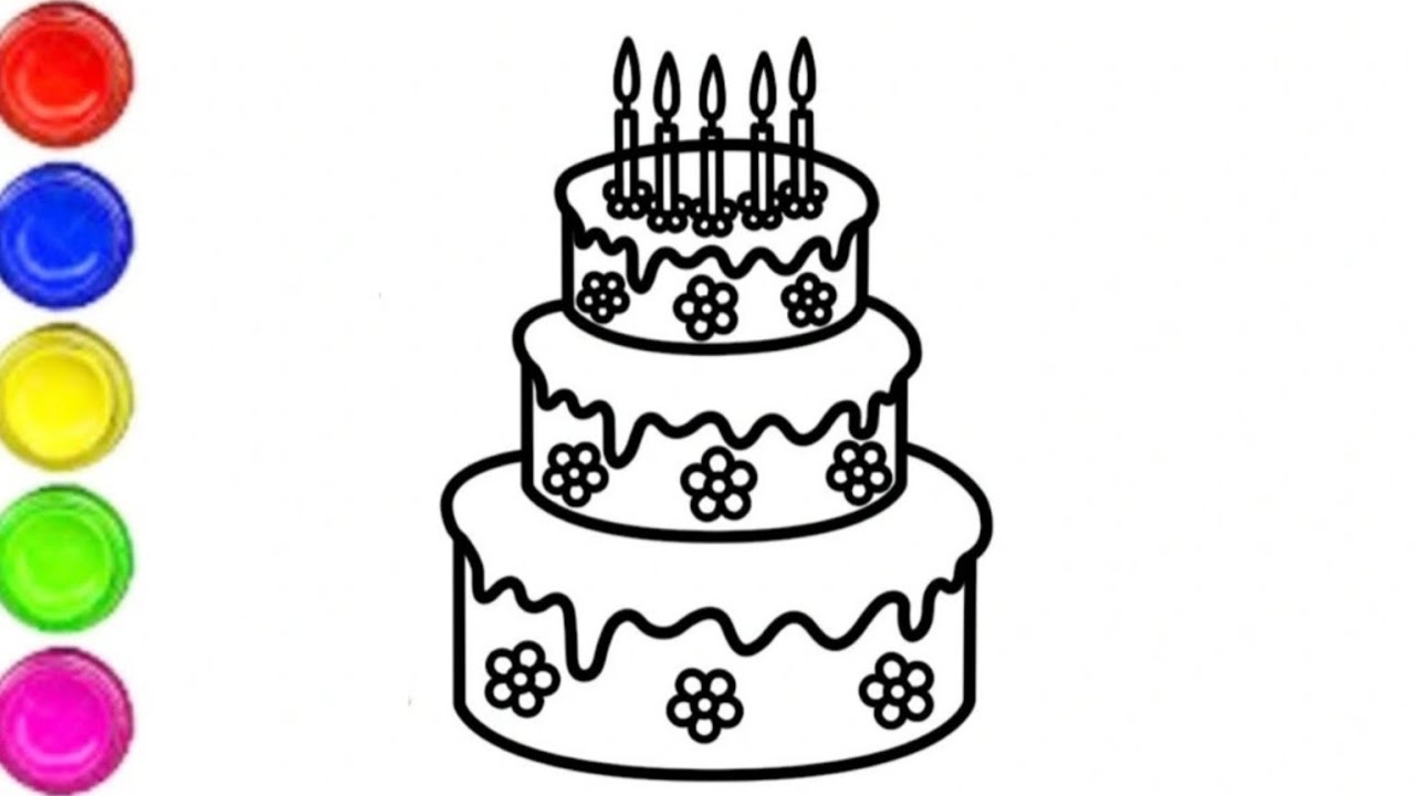 how to draw a birthday cake, easy for kids | Menggambar dan mewarnai ...