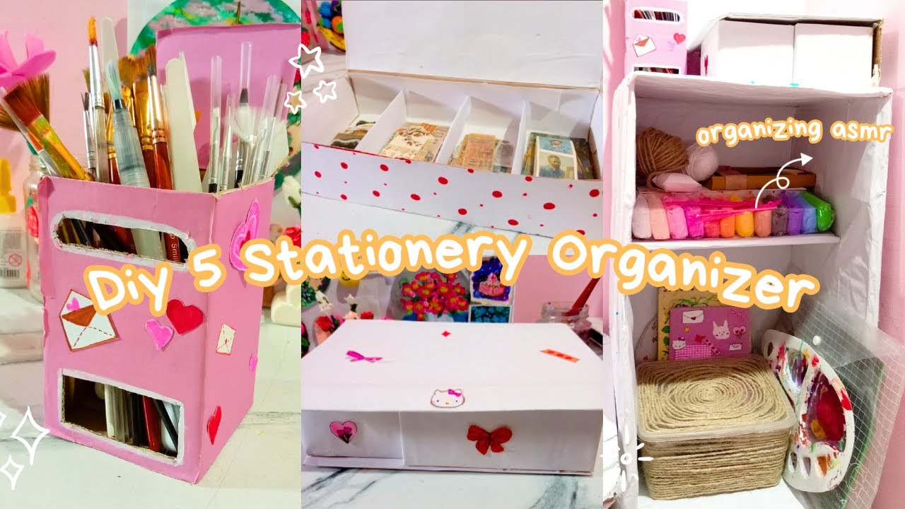 Diy 5 Creative Stationery Organizers + Stationery Organizing ASMR - YouTube