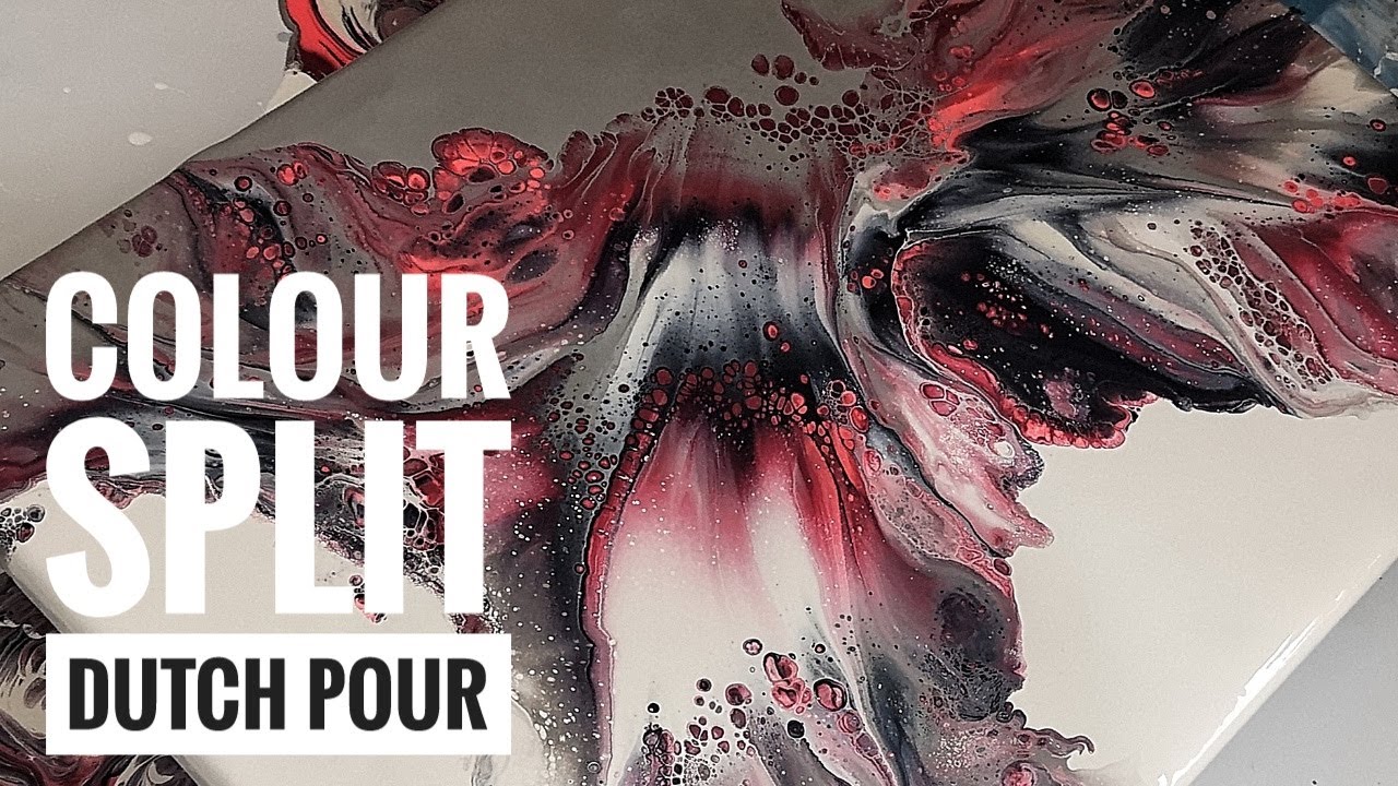 (86) Colour Split Dutch Pour ~ Grey, White and Red Dutch Pour ~ Acrylic ...