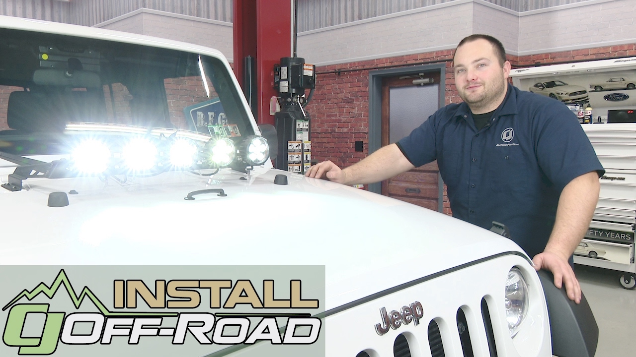 Jeep Wrangler Rugged Ridge Hood Light Bar Semi-Gloss Five 3-1/2" Round ...