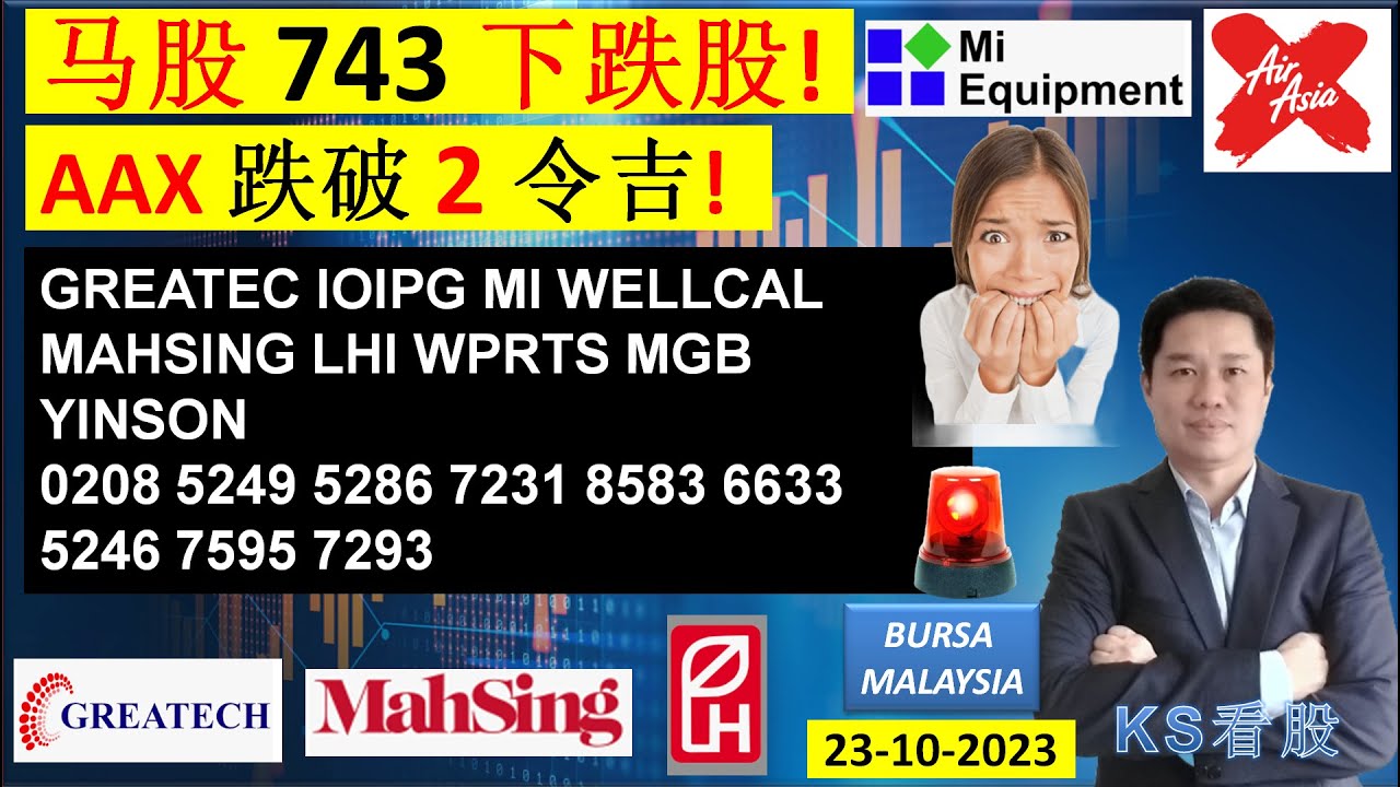 KS看股 - 马股 KLSE BURSA 分享 - 23-10-2023 💥马股 743 下跌股! 💥AAX 跌破 2 令吉!💥 GREATEC IOIPG MI WELLCAL ...