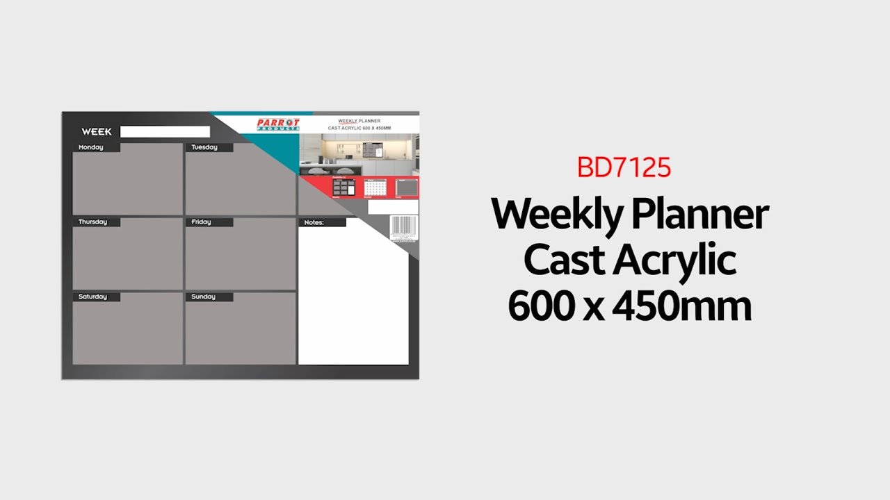 Parrot Products Acrylic Weekly Planner 600x450mm (BD7125) - YouTube