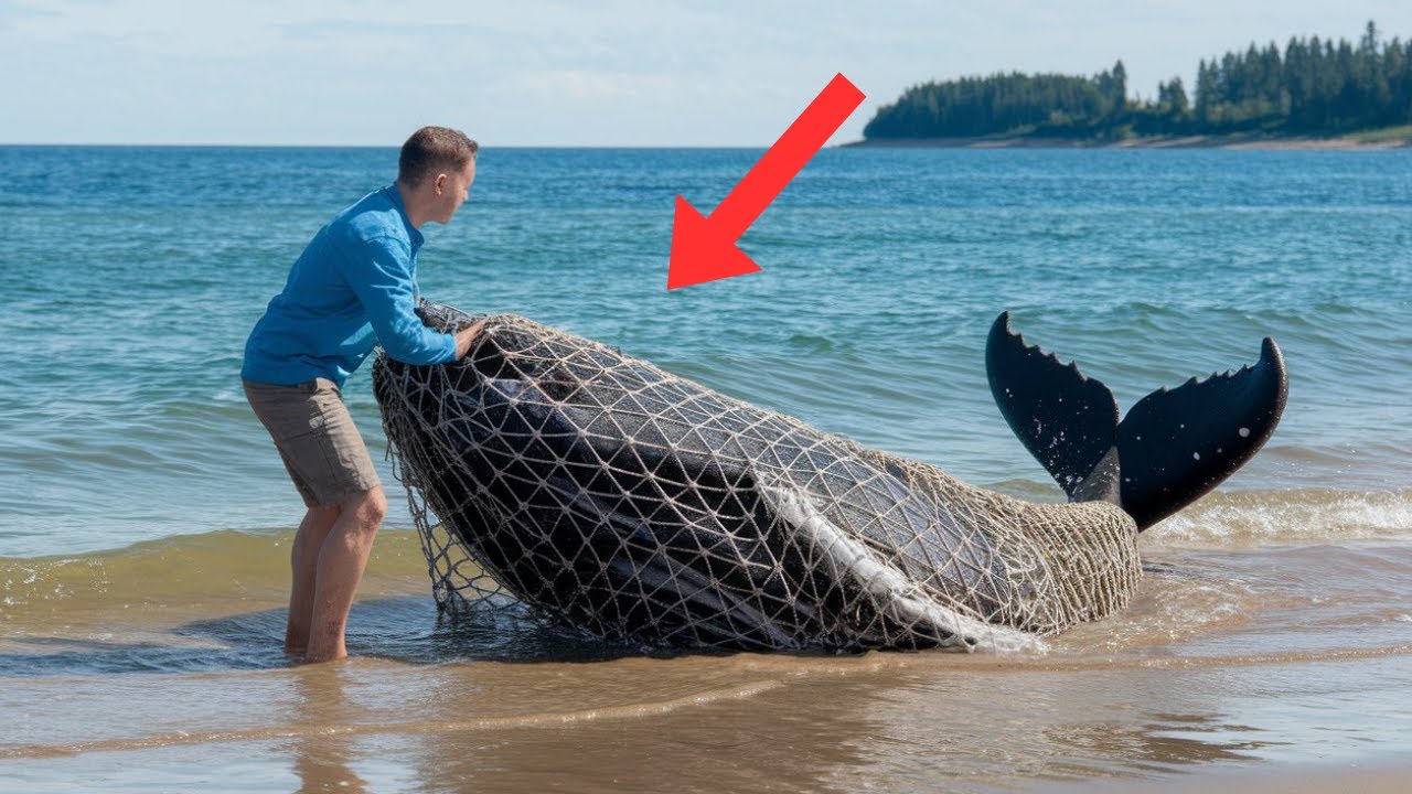 Man Risks His Life to Save Whale Stuck in a Net on a Shore – What ...
